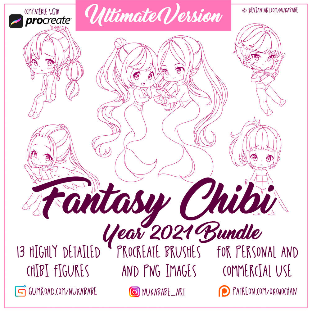 BIG Pack of Fantasy Chibi Bases 2021 - Procreate and PNG