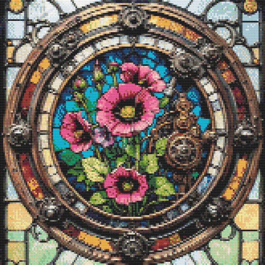 Hollyhocks and Stained Glass, steampunk style. Instant download PDF ...