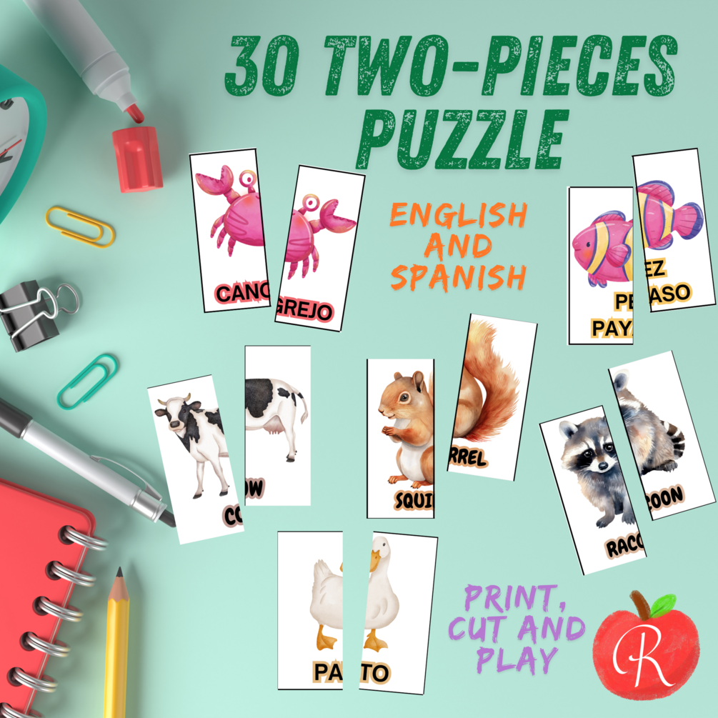 2-Piece Puzzles for kids / Educational Matching Game / Toddler Learning ...
