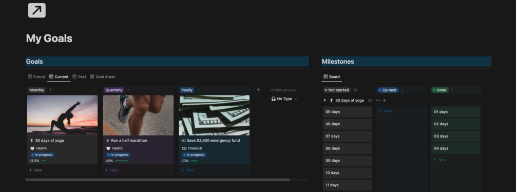 Notion Goals + Milestones Template