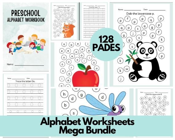 Alphabet Worksheets Printable Tracing Coloring Homeschool Teacher Kids ...