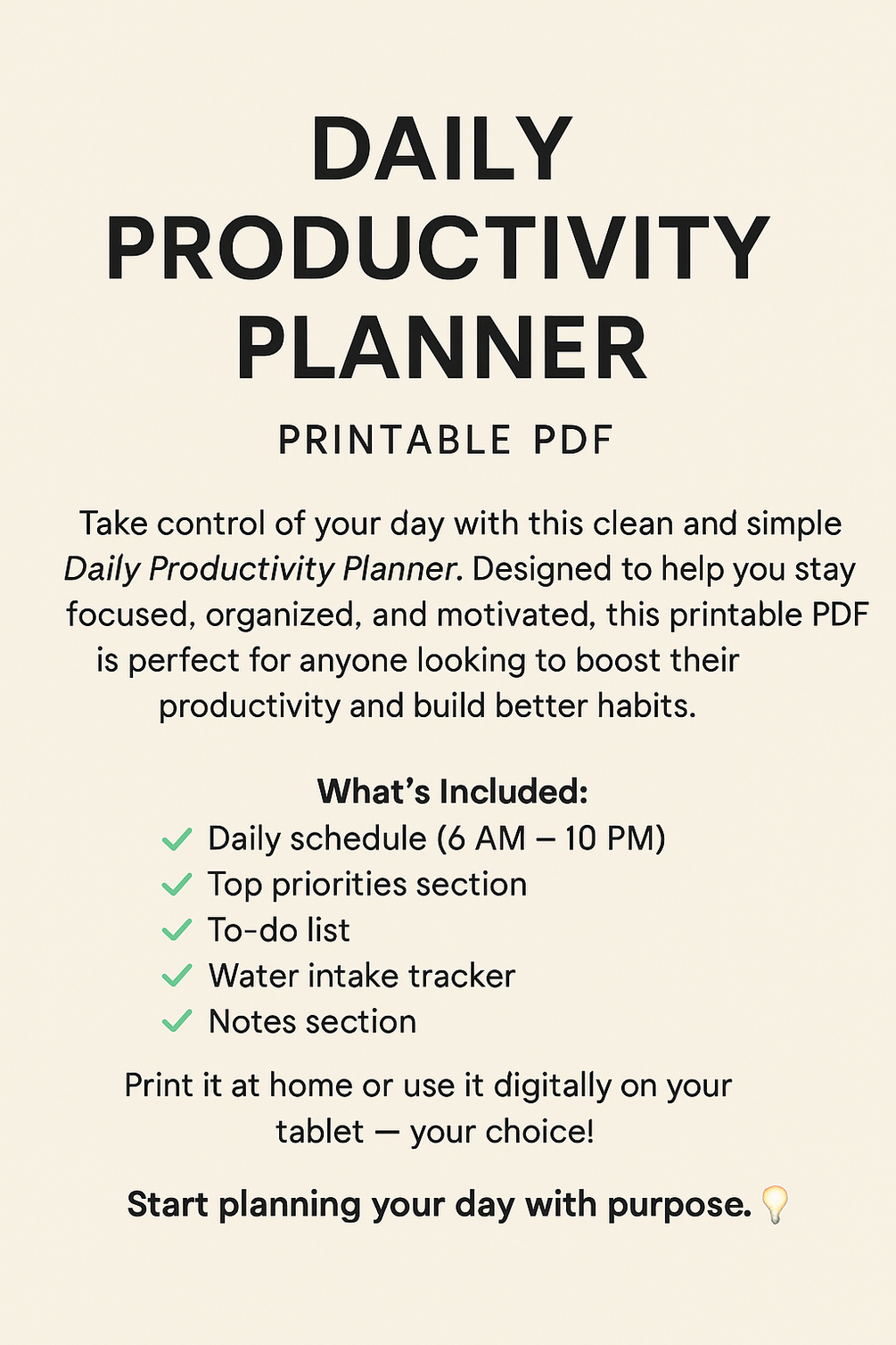 Daily Productivity Planner – Printable PDF