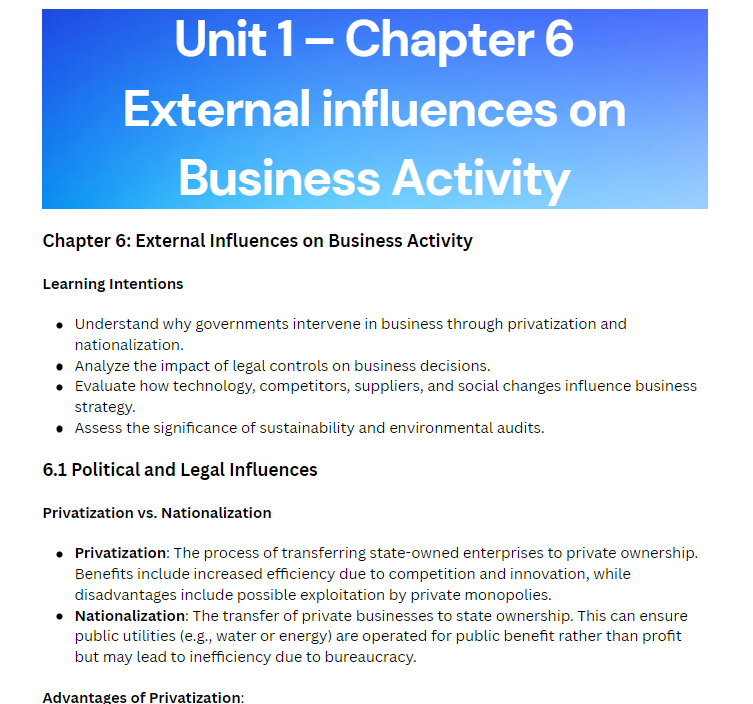 Keynotes - External Influences on Business Activity - U1.Chapter 6 ...