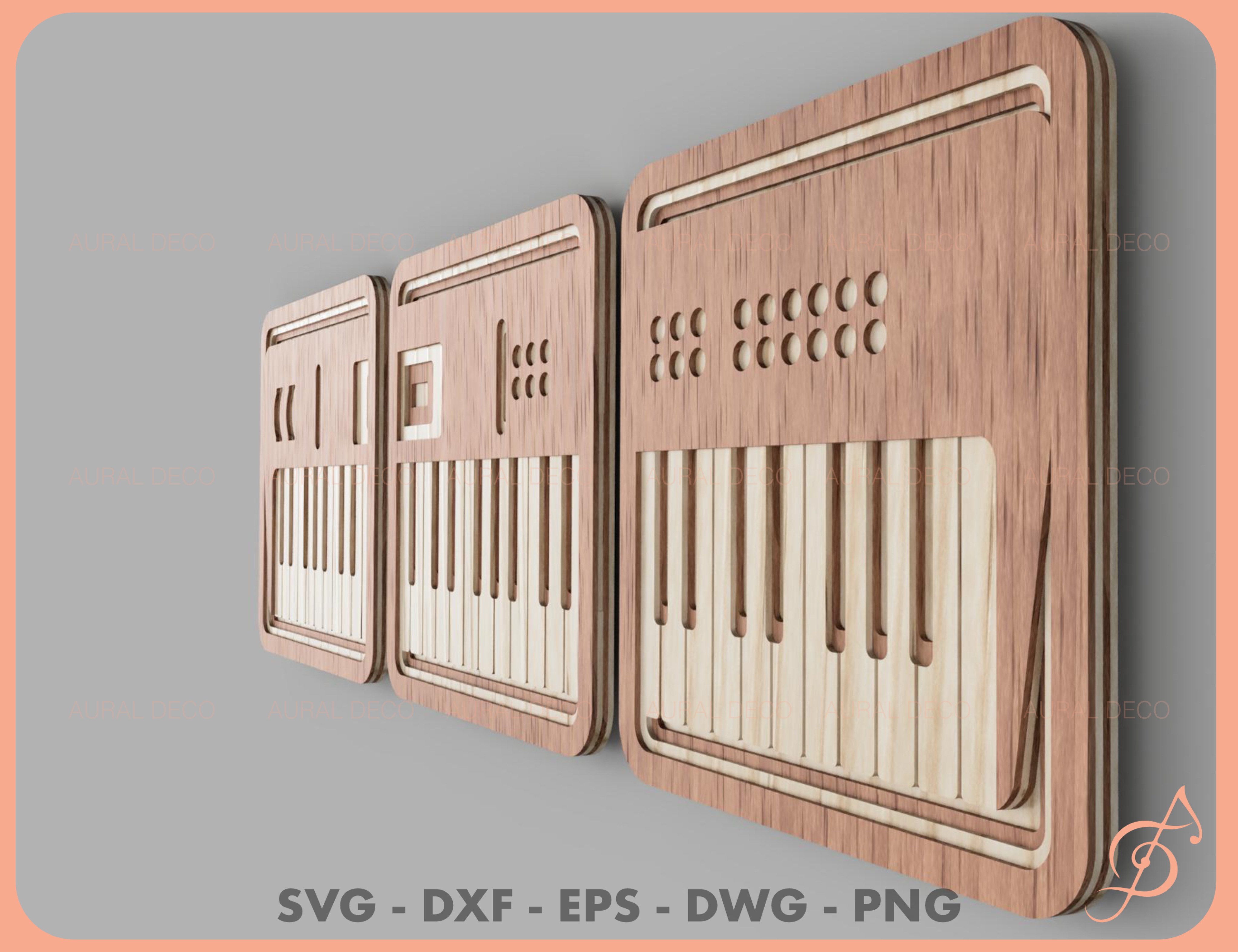 Synth keyboard Piano Triptych for Wall art (SVG - DXF File)