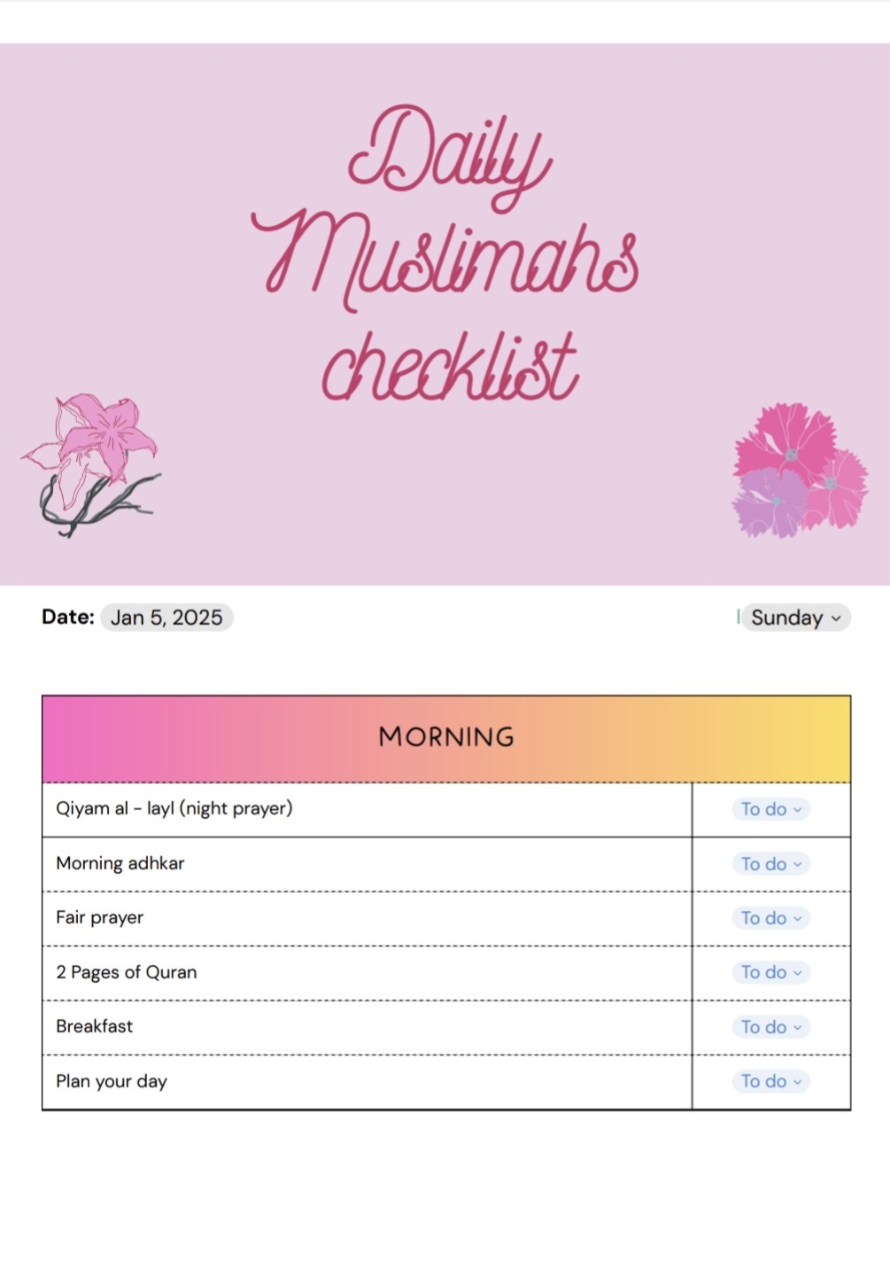 Muslimah check list