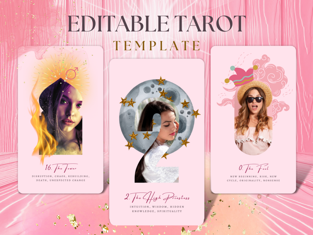 Custom Tarot Cards Canva Template, Editable Tarot Deck with Keyword
