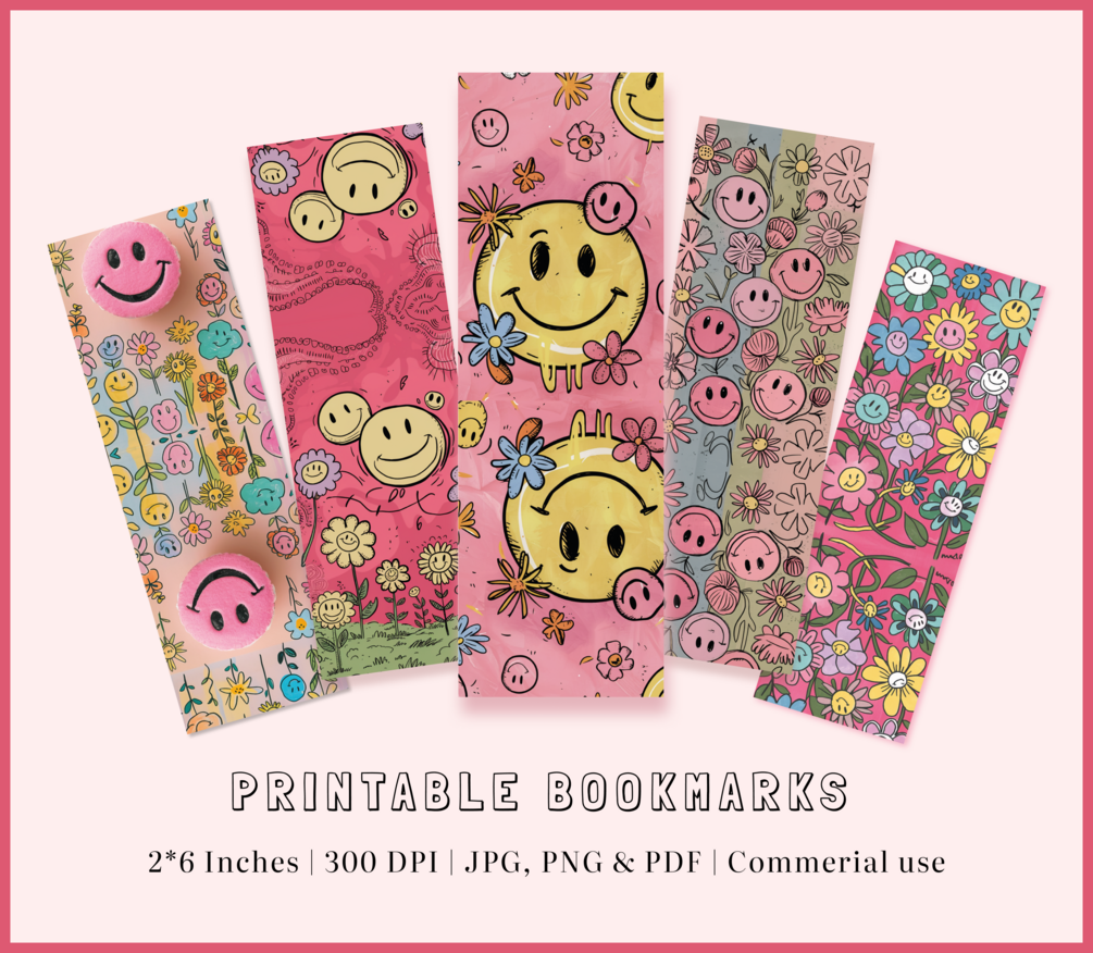 Hot Pink Smiley Bookmarks
