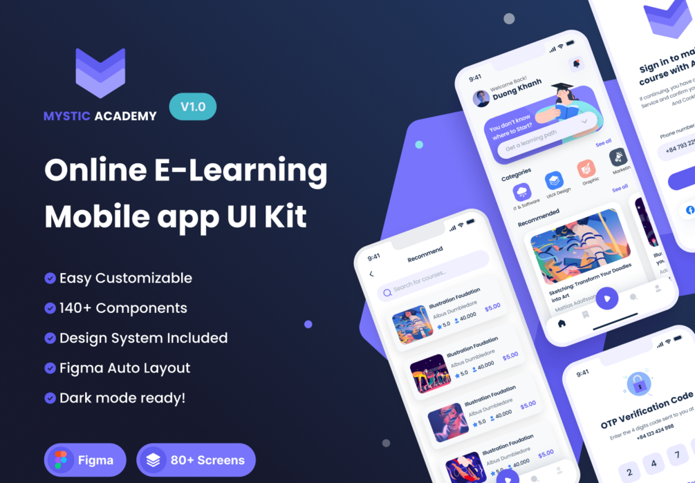 Online E-Learning Mobile app UI Kit