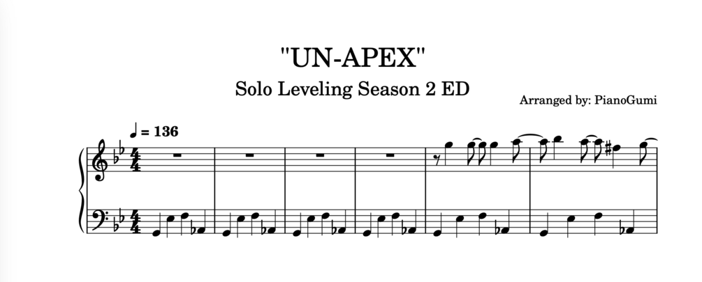 Solo Leveling Season 2 ED - "UN-APEX" - EASY Piano Sheet Music
