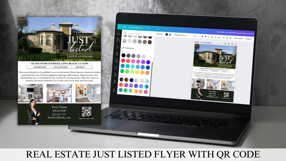 Just Listed Flyer with QR Code | Real Estate Canva Template | For Sale ...
