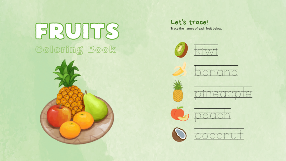 FRUITS COLORING BOOK WORKSHEET