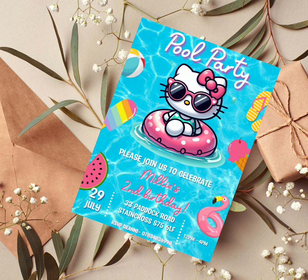 Hello Kitty Pool Pink Invitation