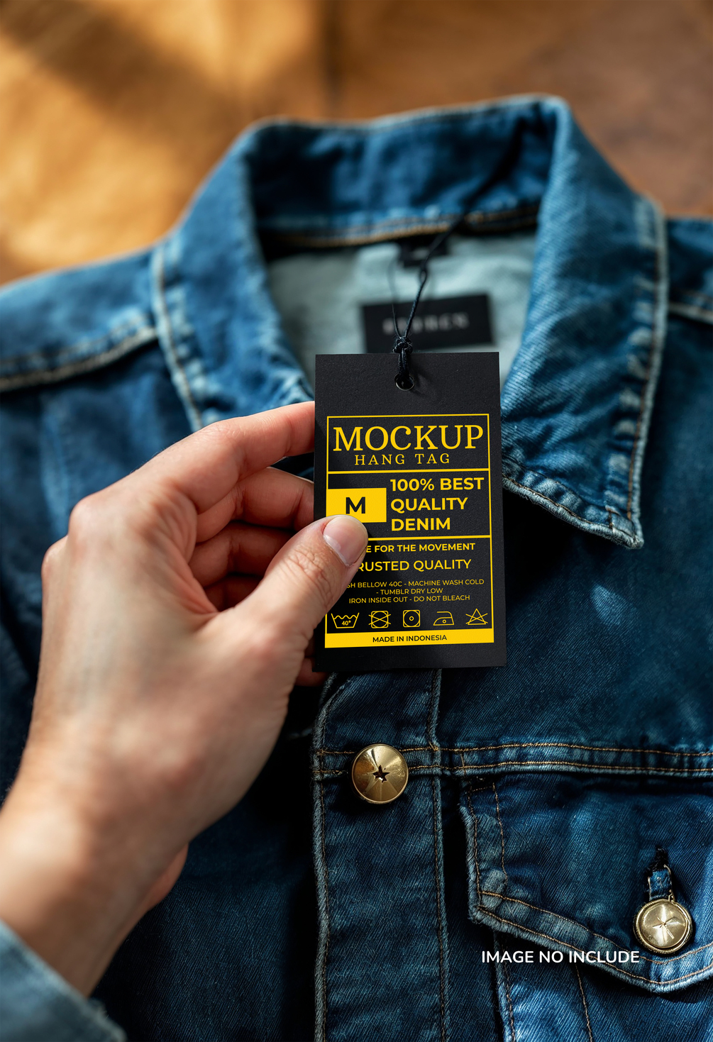 Realistic Black Hang Tag Mockup – Denim Jacket Edition