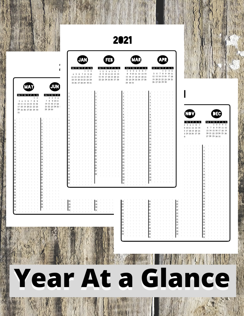 Printable Minimalist Year at a glace BUJO Bullet journal Aesthetic ...