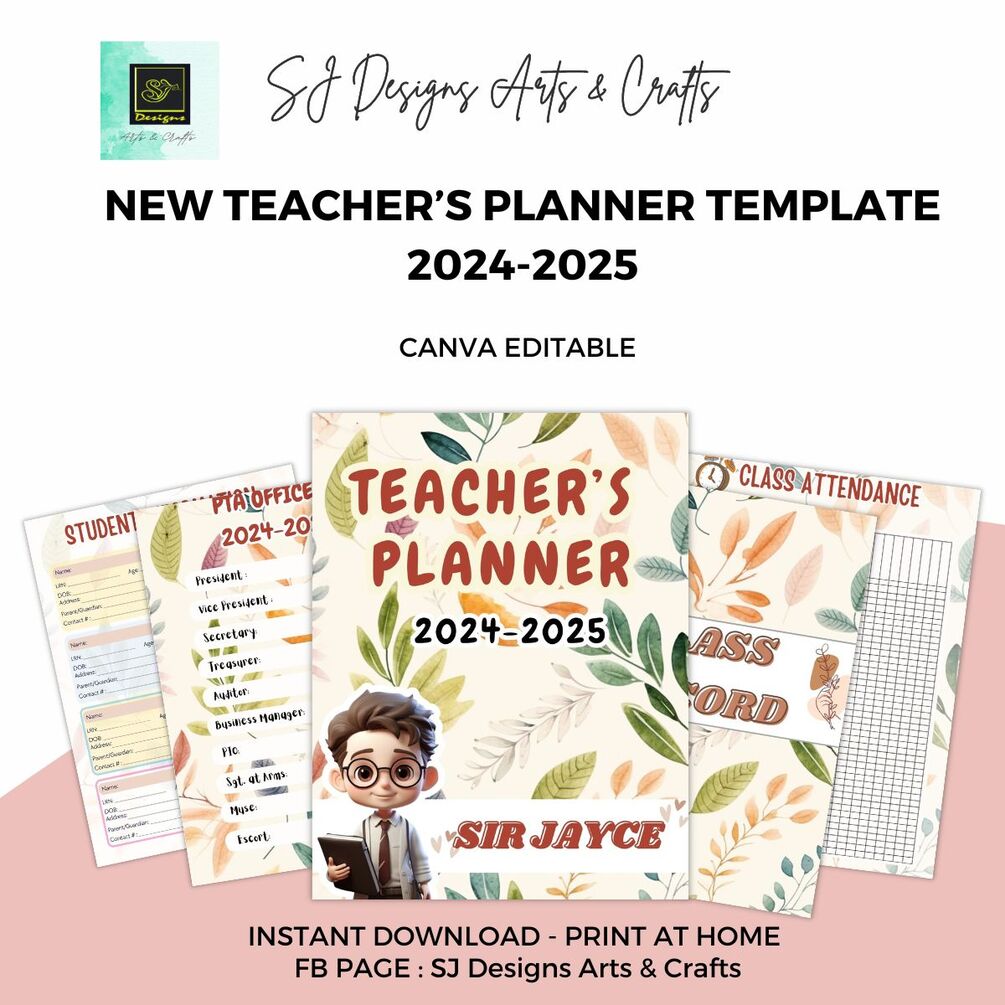 Teacher's Planner 2024-2025 Leaves Design EDITABLE IN CANVA