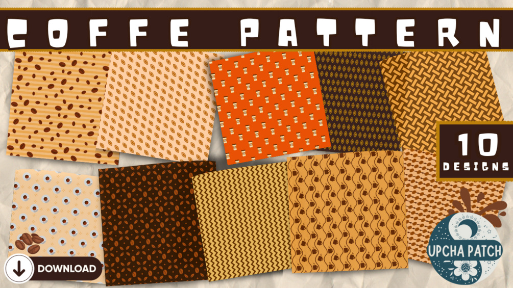 Coffe pattern, digital scrapbook paper, 10 designs