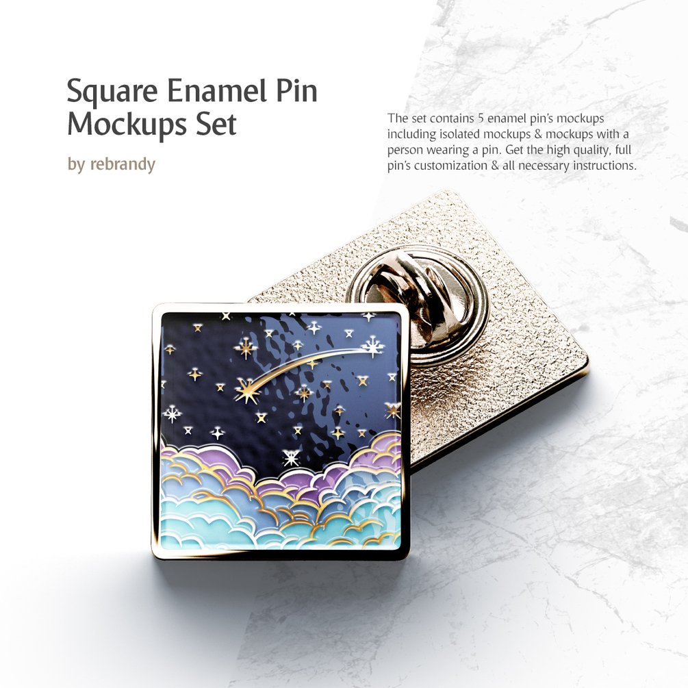 Square Enamel Pin Mockups Set