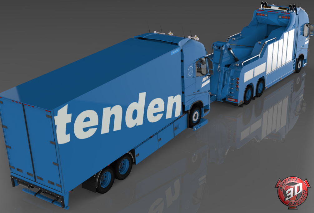 3D Volvo Recovery + Broken Down Truck As Load Tenden Skin Pack