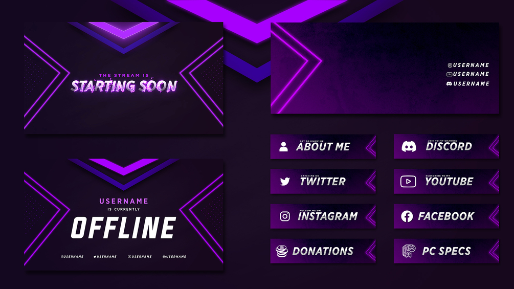 Minimal Purple Neon Twitch Animated Overlay - OBS/SLOBS/SEOBS