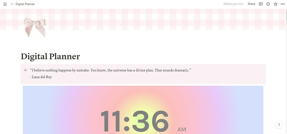Coquette dashboard for Notion