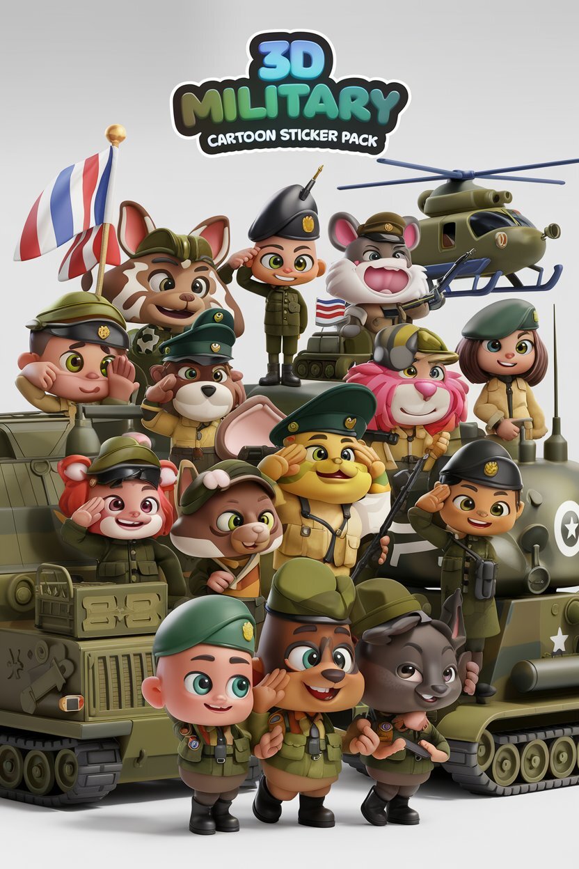 3D Military Cartoon Stickers – Fun & Unique Digital Stickers