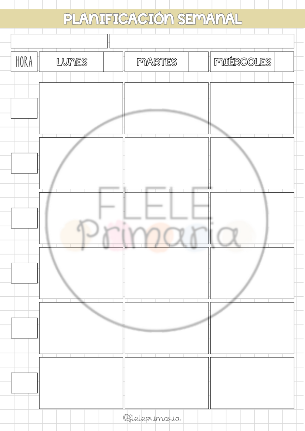 Plantilla para el cuaderno docente: programación semanal con 6 sesiones.