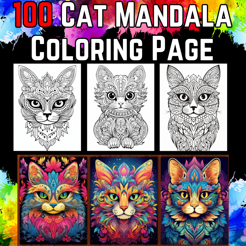 Cats Mandala Coloring Book: 100 Cute, Loving and Beautiful Zentangle Cats
