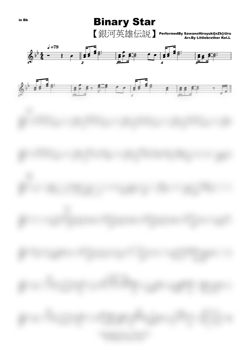 BinaryStar / SawanoHiroyuki[nZk] x URU - 銀河英雄伝説 Die Neue These邂逅 OP テーマ【MUSIC SHEET】