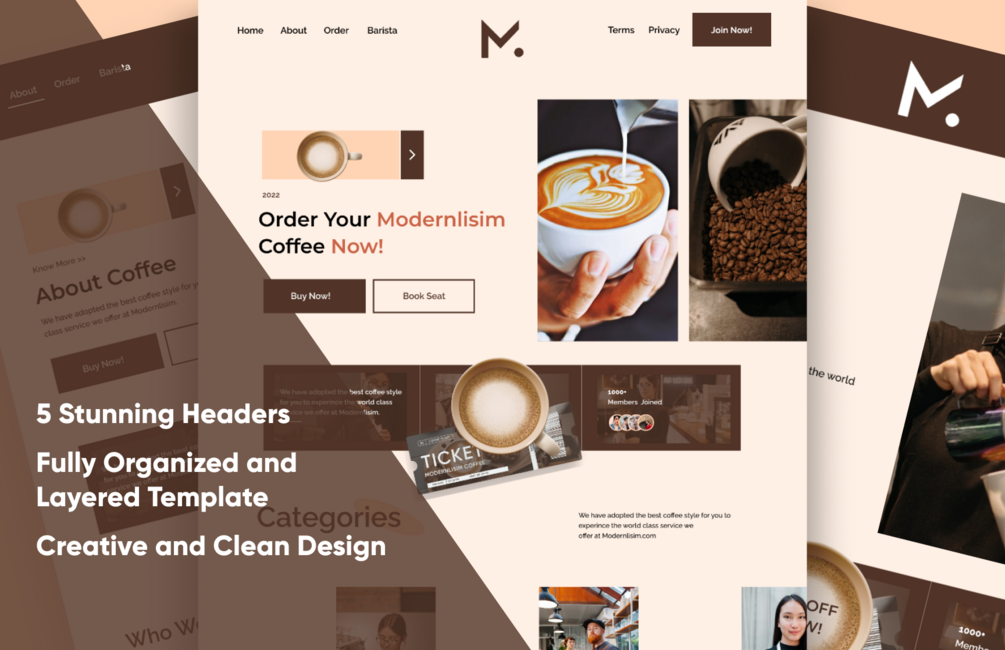 Modern Coffee Landing Page UI Design Development Ready Template
