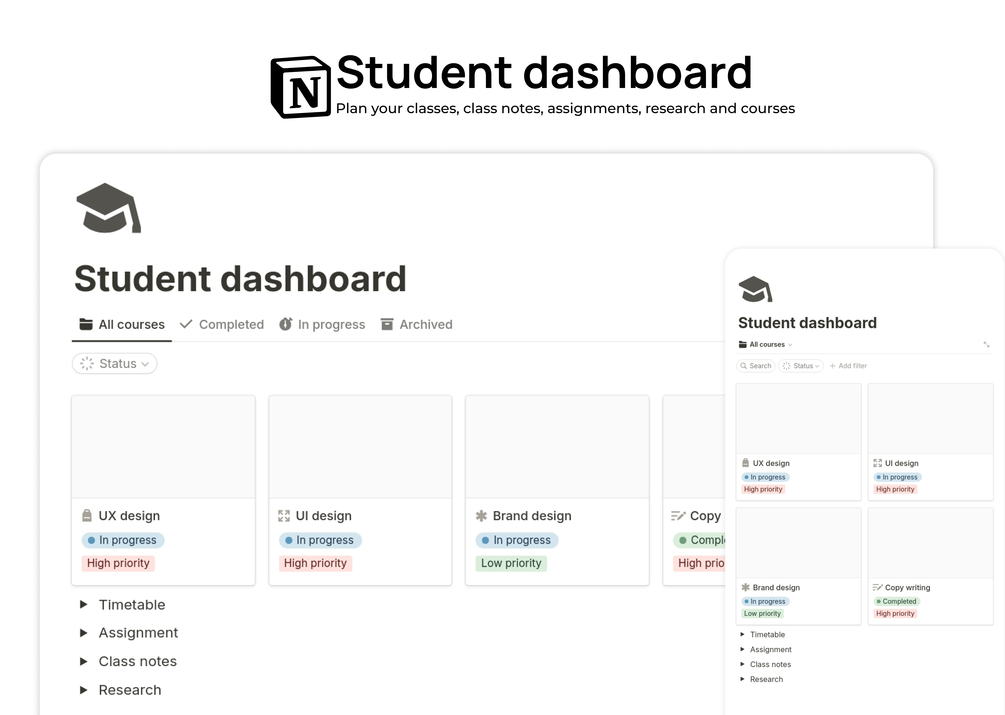 Notion STUDENT DASHBOARD - A notion template for students