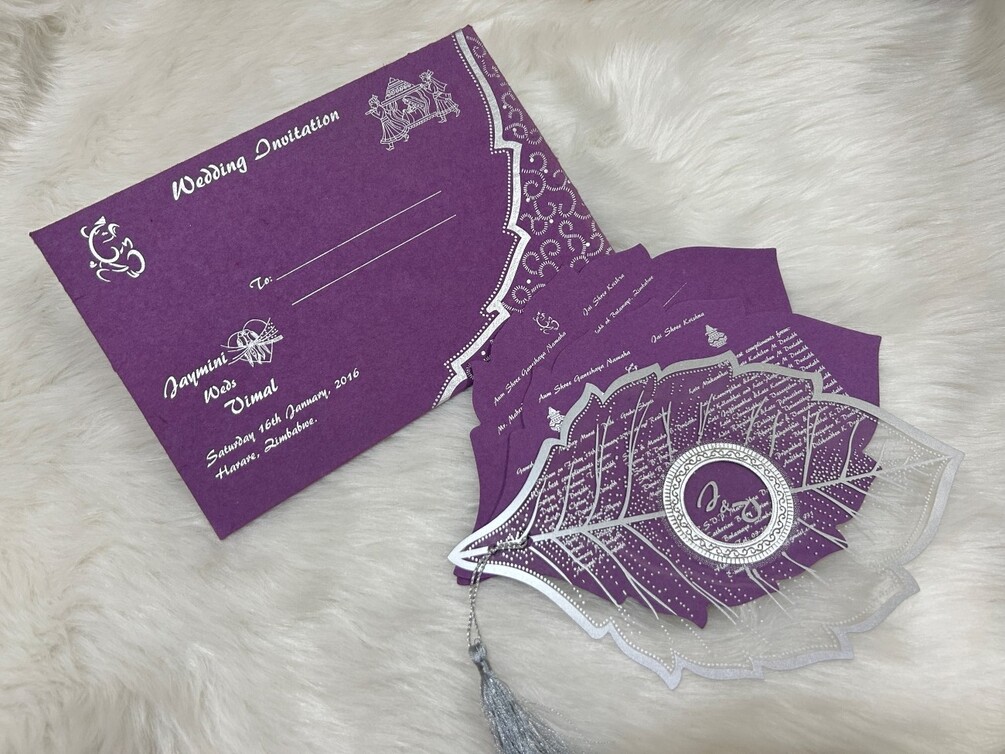 Purple Handmade Cotton Floral Themed - Foil Stamped Wedding Card