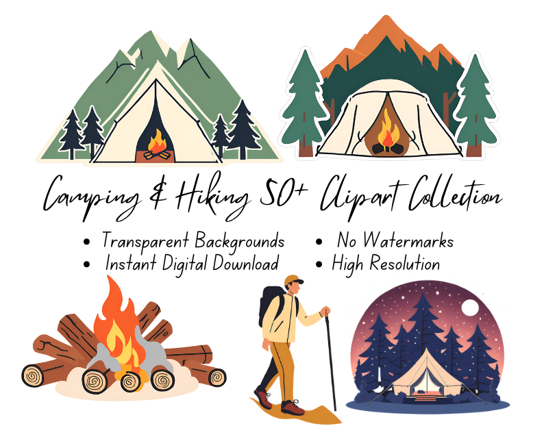 Camping & Hiking 50+ Clipart Collection | High-Resolution Digital ...