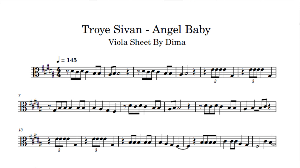 Troye Sivan - Angel Baby Viola Sheet