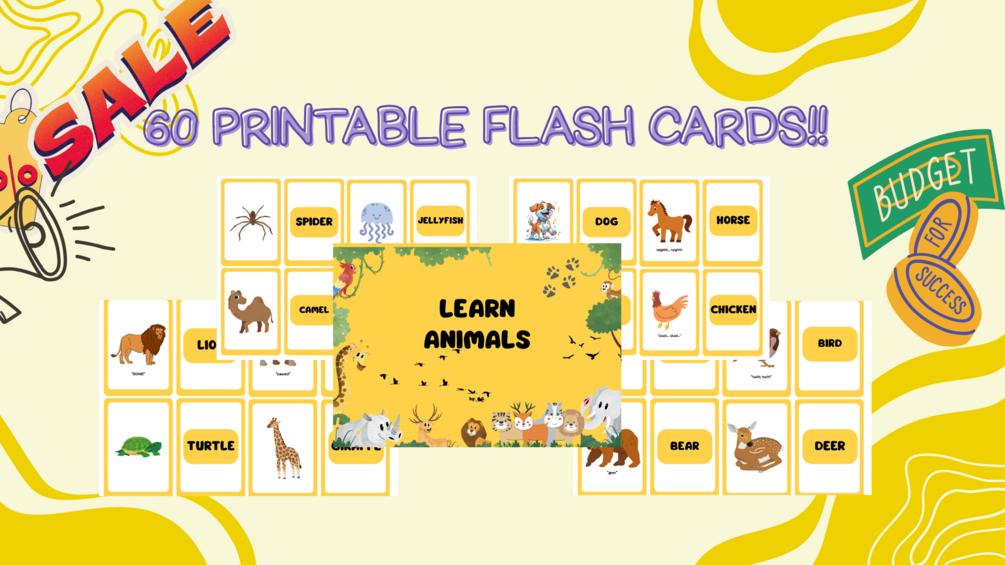 60 Printables Flashcards - Animal Theme