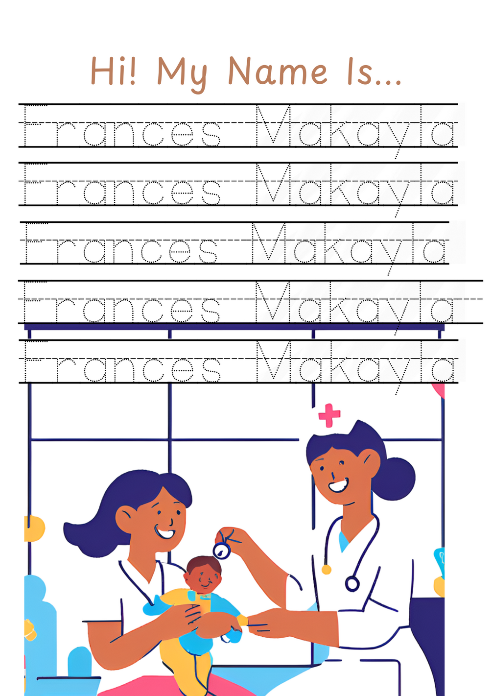 Custom Nurse-Themed Name Tracing Worksheets - Printable PDF