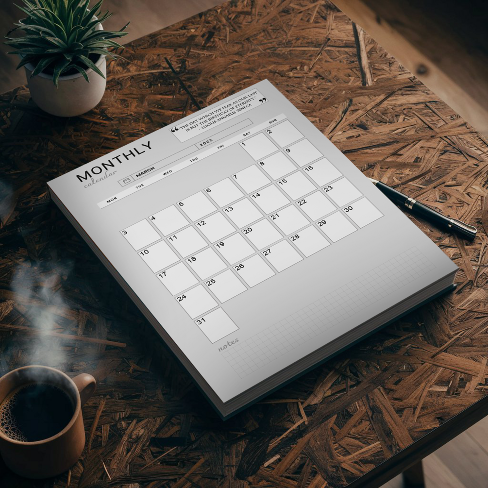 Aesthetic Monthly Calendar - A Year of Timeless Quotes - Printable A4