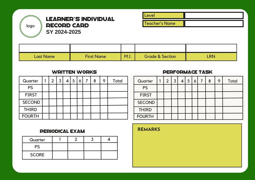 Learner's Individual Report Card