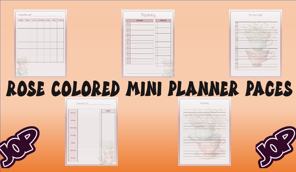 Rose Colored MINI PLANNER PAGES In US Letter Size (8.5 in by 11 in)