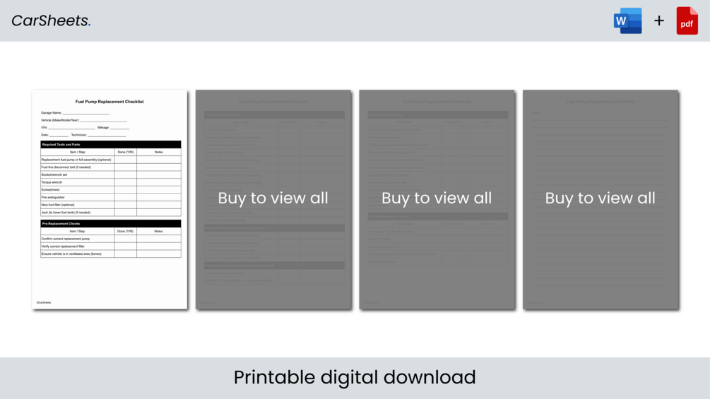Fuel Pump Replacement Checklist - ©CarSheets