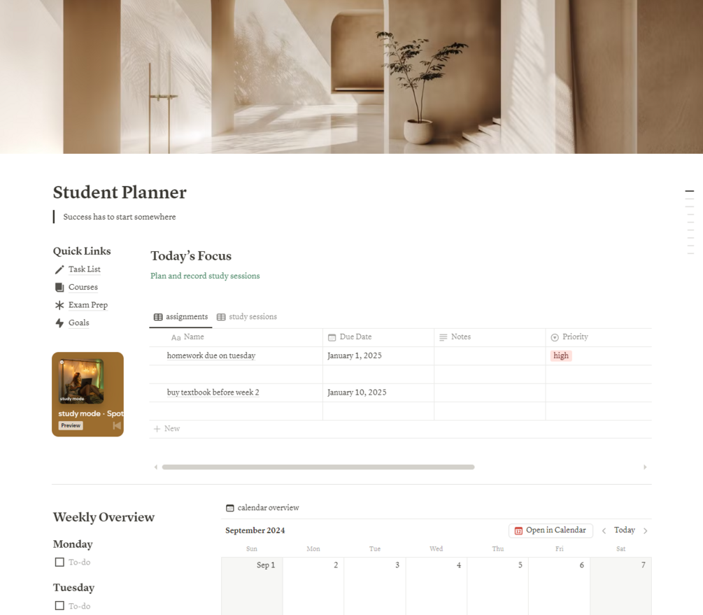 Ultimate Minimalist Student Planner Notion Template | Organize Your ...