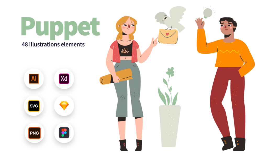 Puppet illustrations - 48 Vector Elements