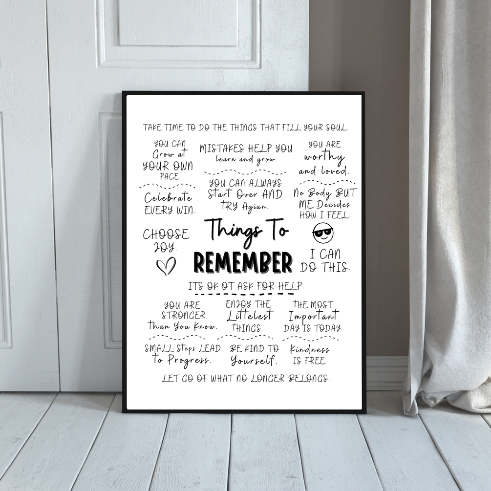 Things to Remember Wall Art – Positive Affirmations Printable, Mental ...