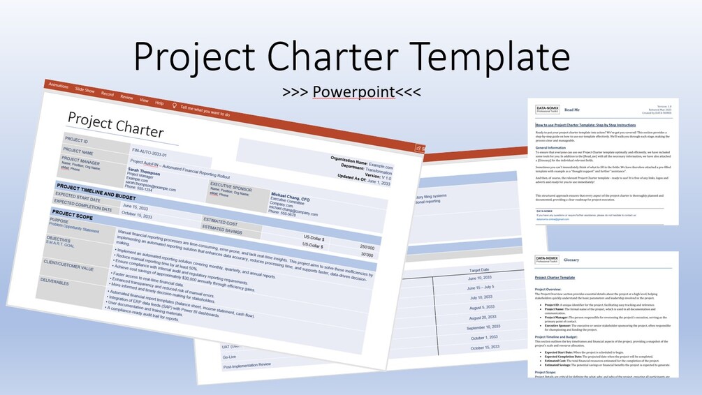 Project Charter | Filled Example + Glossary | FREE PowerPoint Template