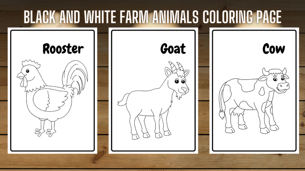 Black and White Farm Animals Coloring Page