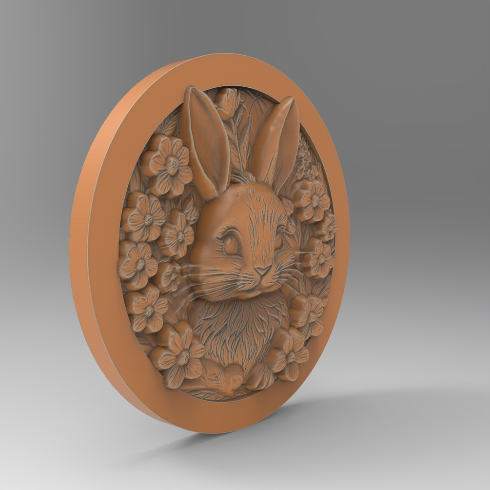 Floral Rabbit Medallion 3D Model | STL File for CNC and 3D Printing
