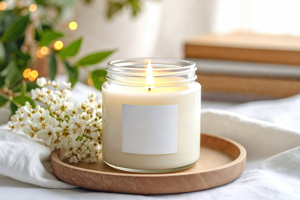 Free Candle Jar with Decor Mockup | 100% Customizable