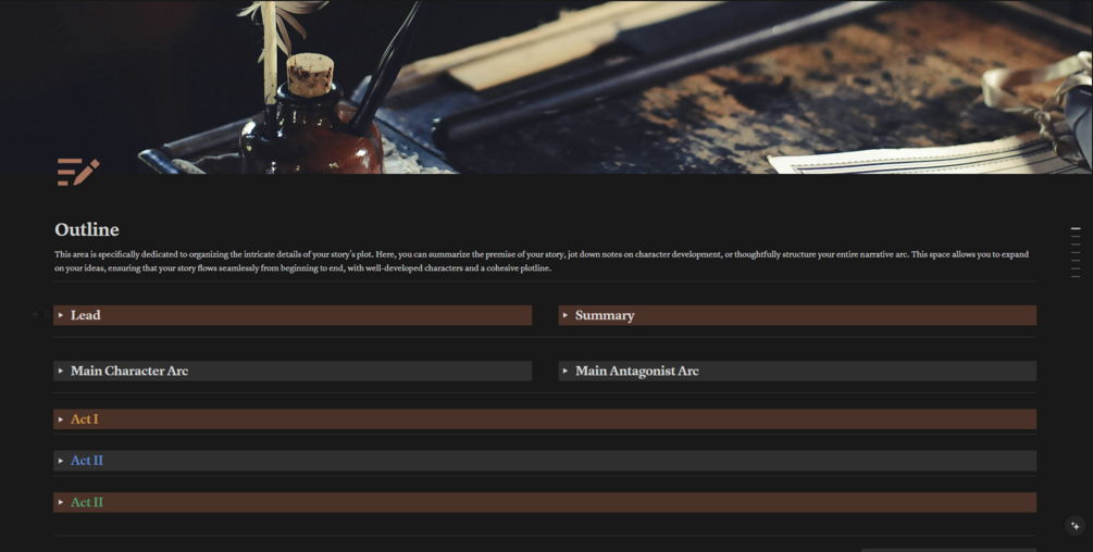 Plot Outliner Notion Template for Writers