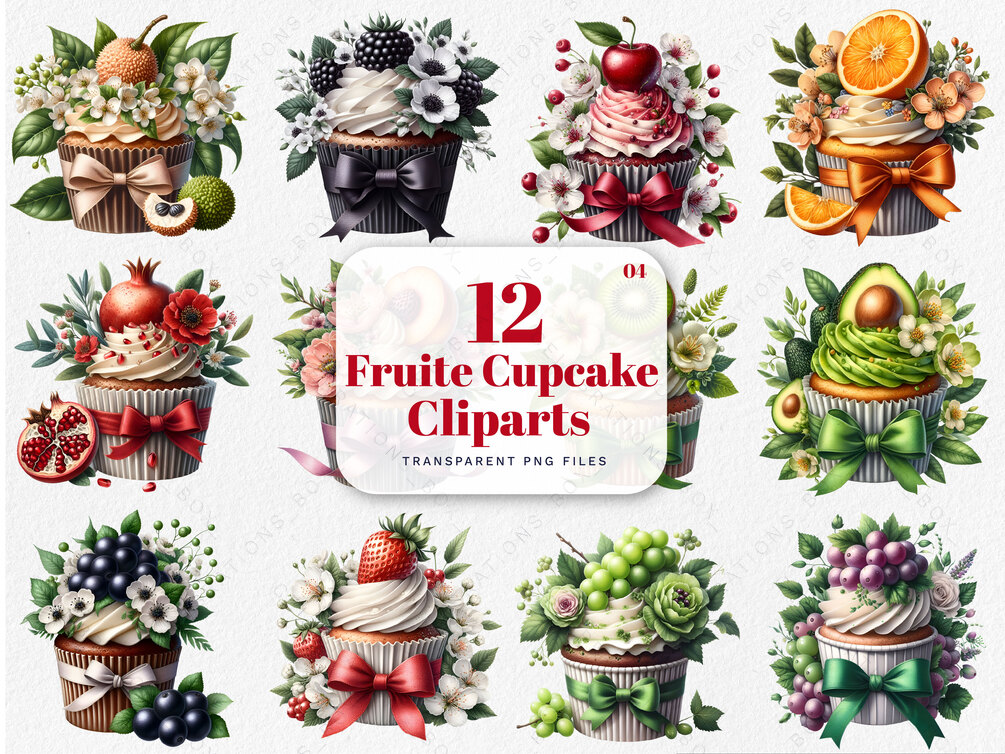 Watercolor Cupcakes Clipart, Sweet Fruit Cupcake PNG, Cute Birthday ...