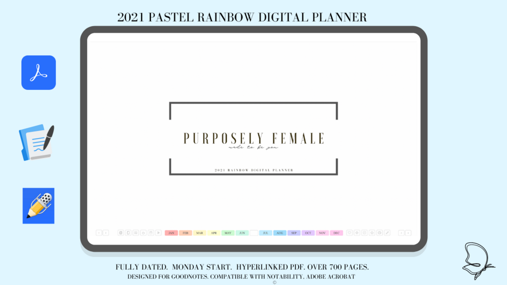 2021 Pastel Rainbow Digital Planner- Goodnotes