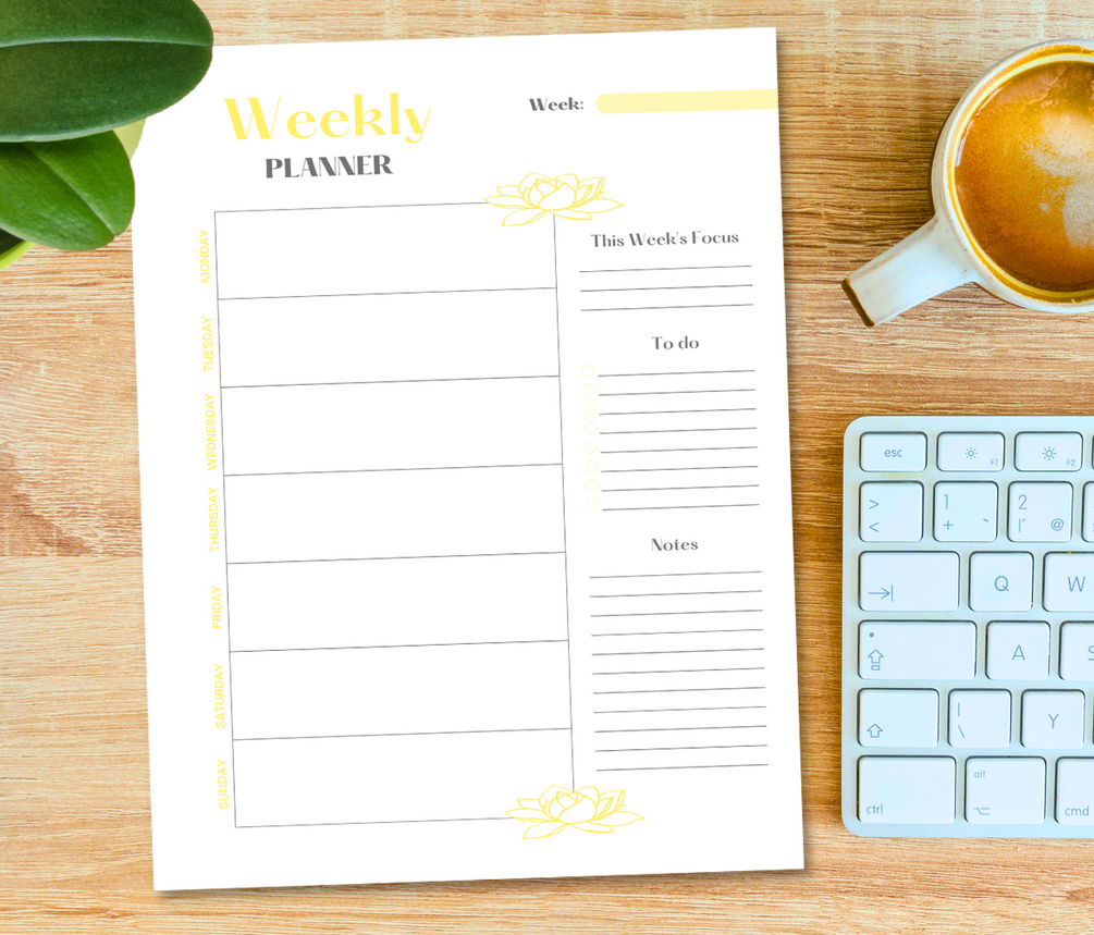 Yellow Digital Weekly Printable Planner Lotus Design, Weekly Schedule ...
